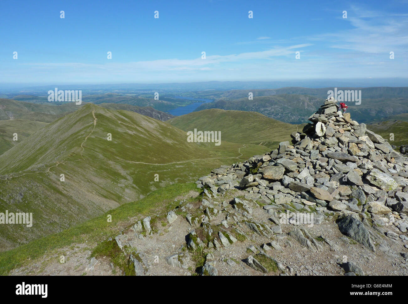 A view of Ullswater from the summit of Helvellyn in the Lake District ...