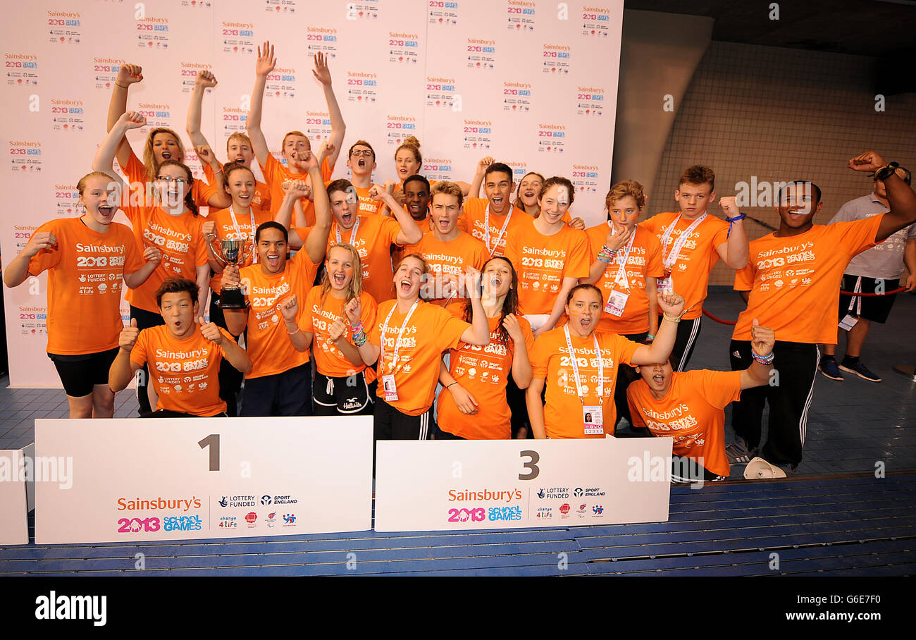 England East celebrate winning the best team trophy during the Swimming ...