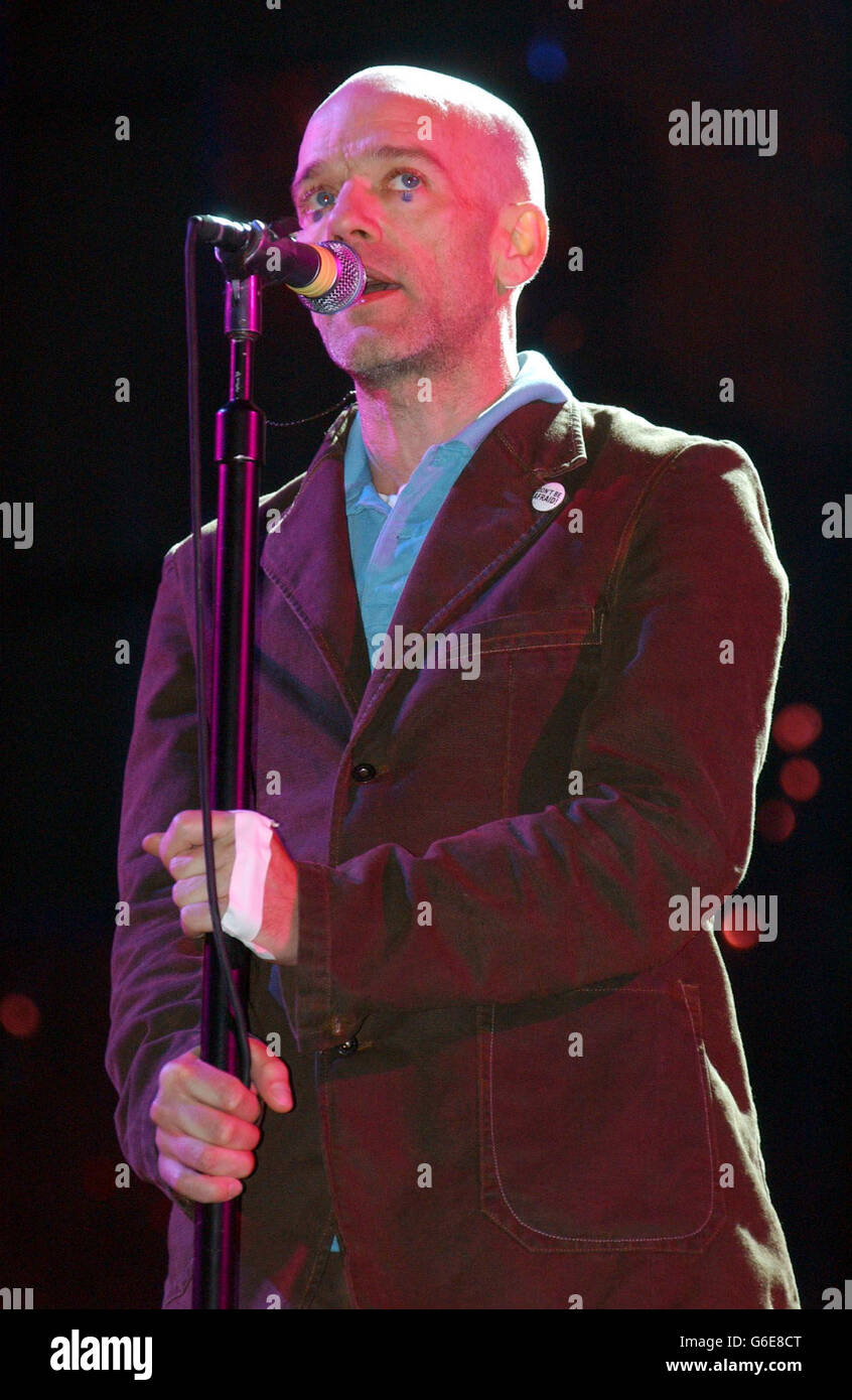 Glastonbury REM Michael Stipe. REM lead singer Michael Stipe performing ...