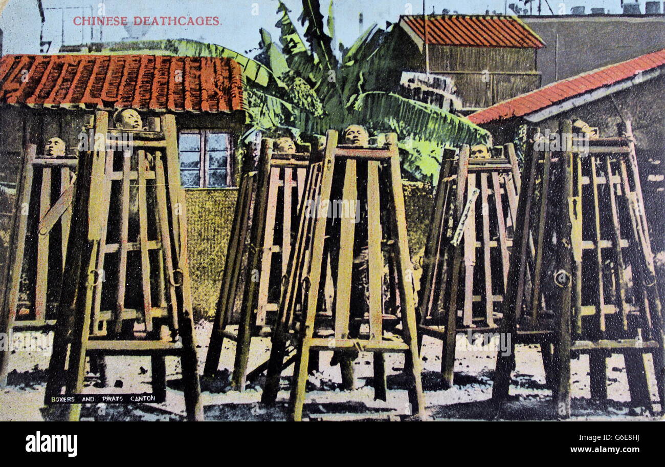 Vintage postcard of Chinese death cages Stock Photo - Alamy