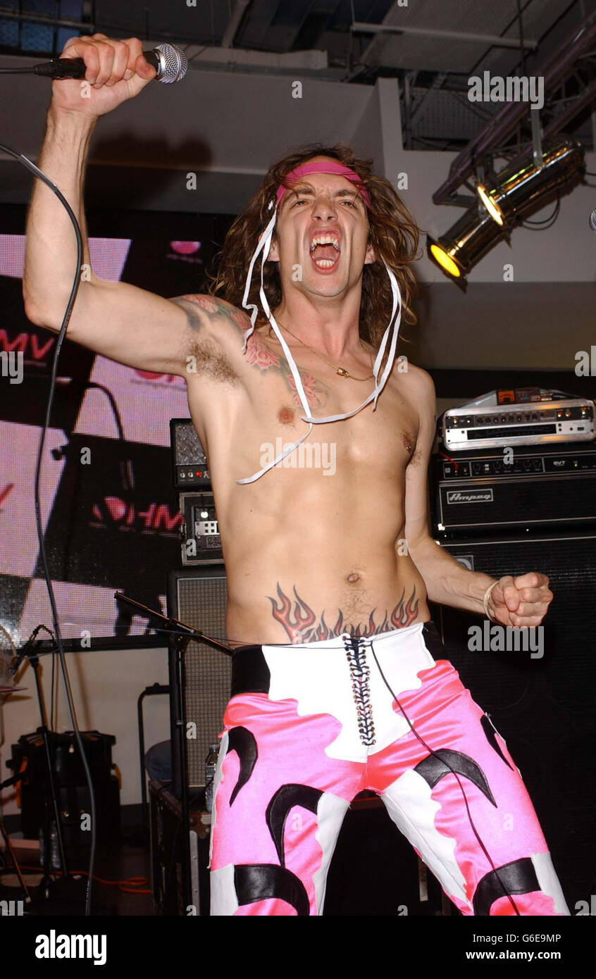 Justin Hawkins lead singer with rock band The Darkness performs live at ...