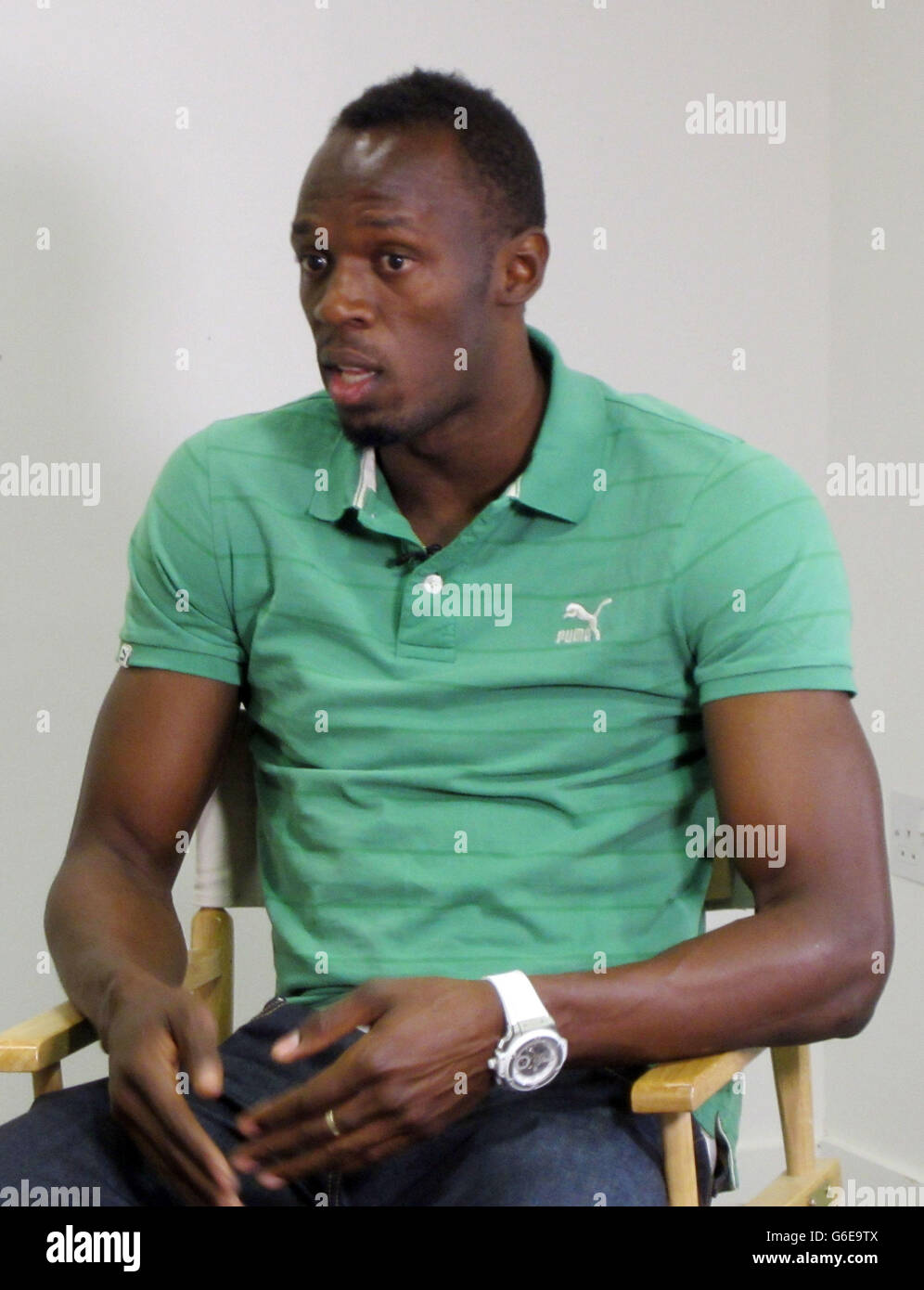 Usain Bolt interview. Jamaican sprinter Usain Bolt is interviewed ...