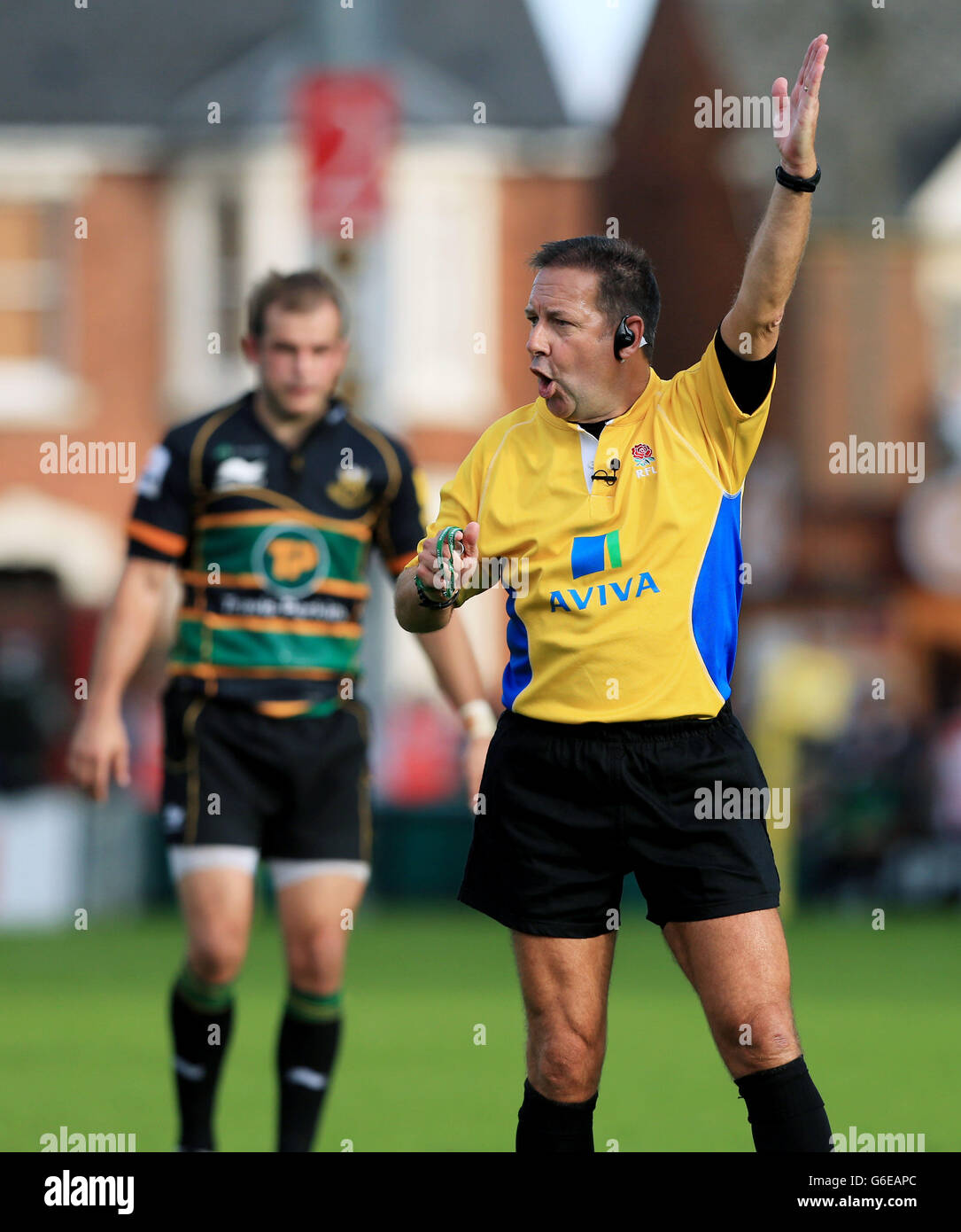 Referee Greg Garner during the Aviva Premiership match at the Kingsholm ...