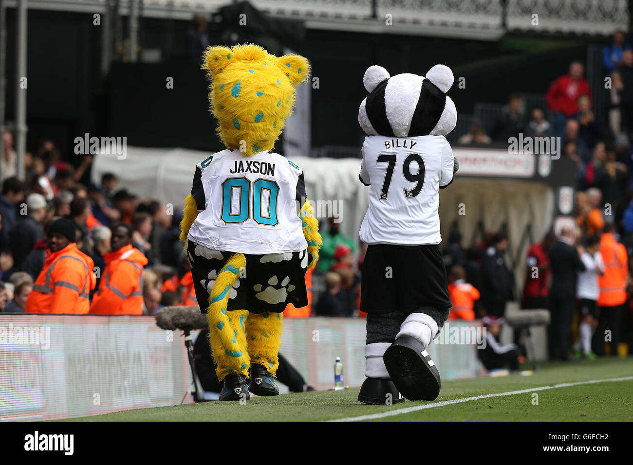 Fulham mascot Billy the Badger and Jacksonville Jaguars mascot Jackson ...