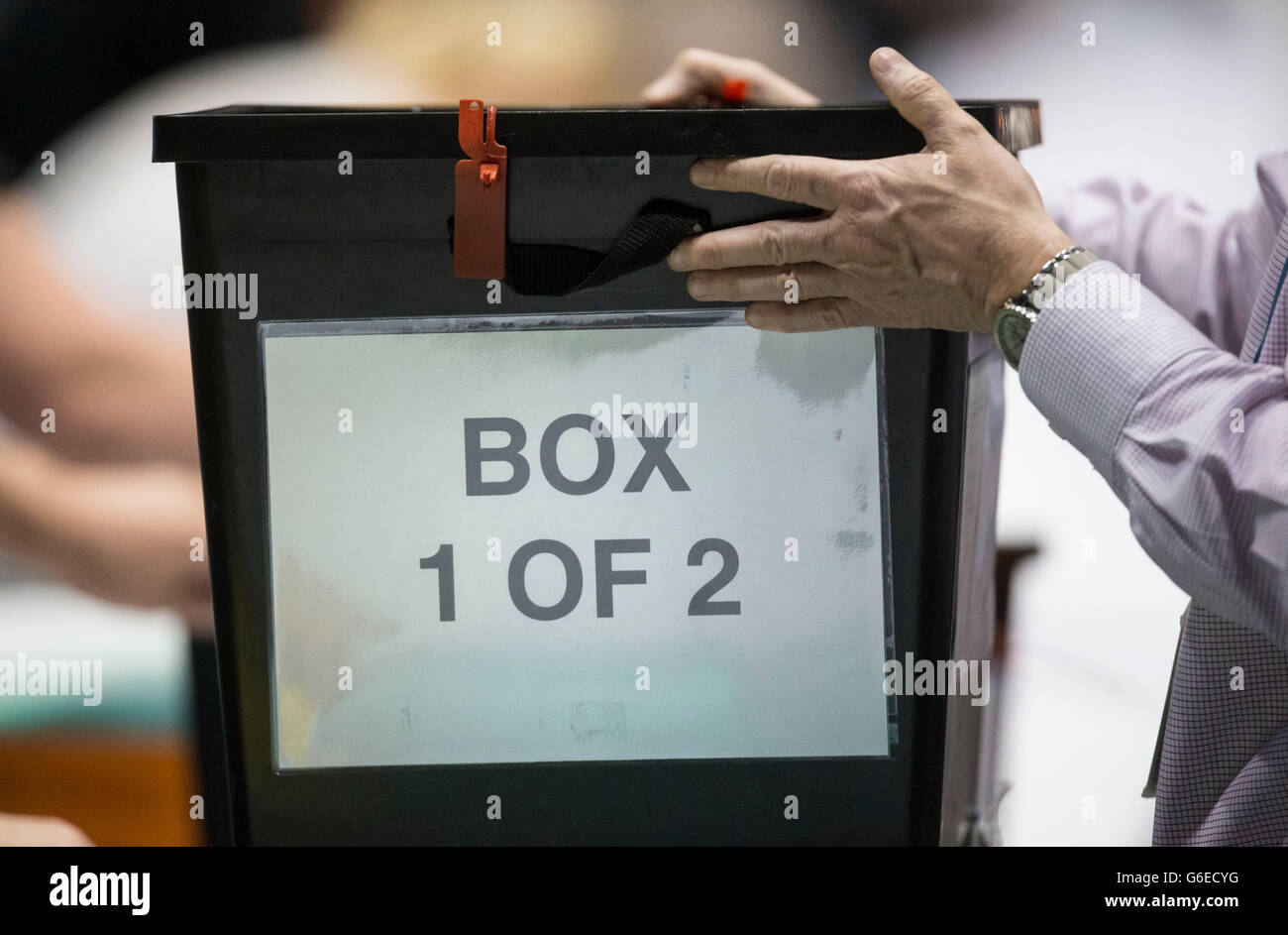Ballot boxes arrive at Manchester Central in Manchester, as counting ...