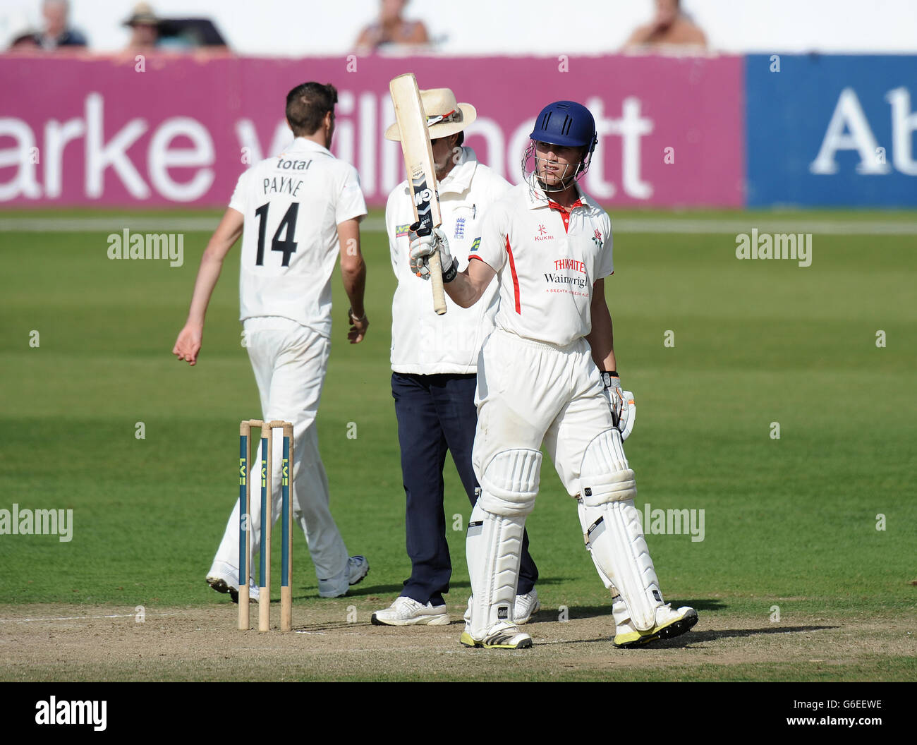 Lancashires luis reece celebrates reaching his 50 hi-res stock ...