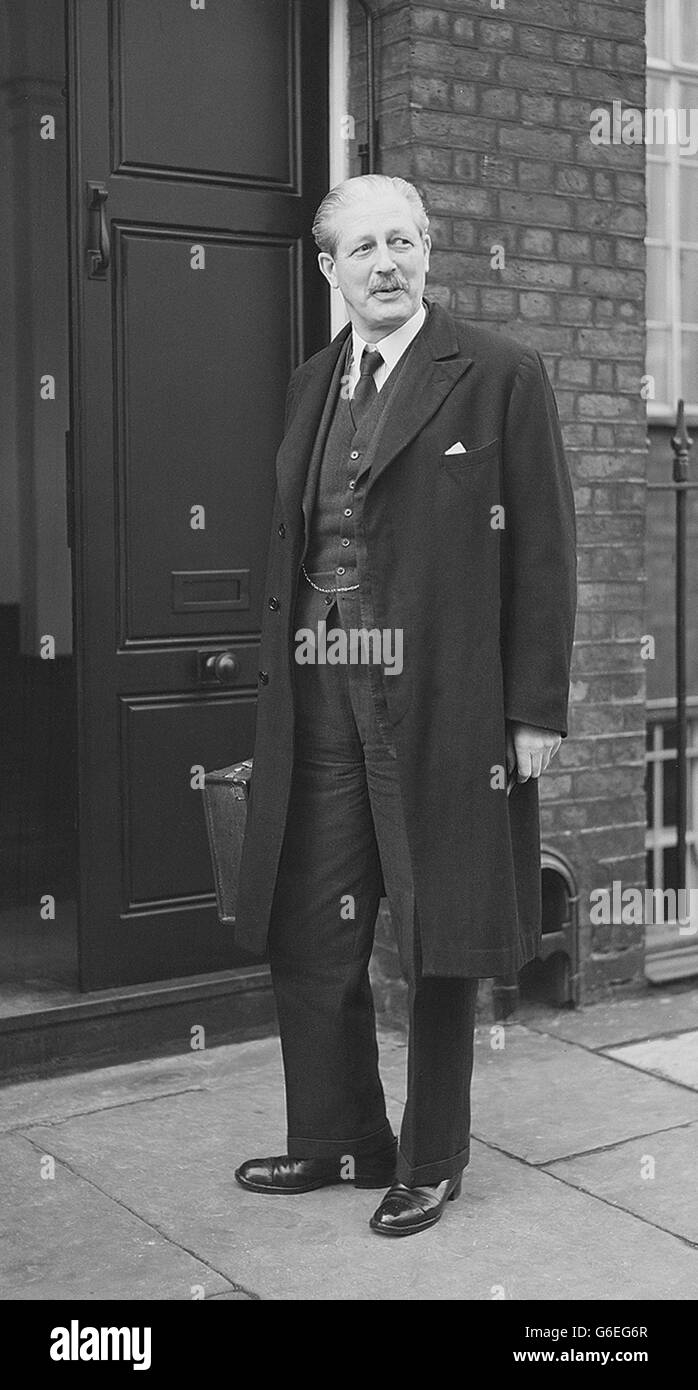 Harold MacMillan, arriving at Mr Churchill's for a Shadow Cabinet ...