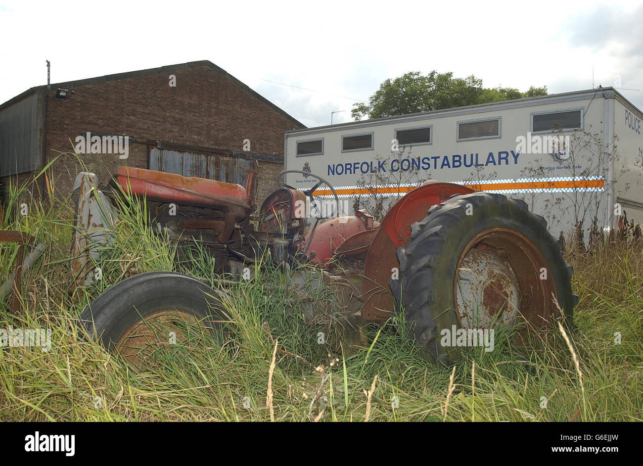 A mobile police station set up outside the grounds of Tony Martins farm ...