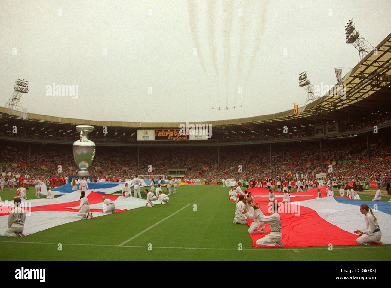 Soccer Euro 96. England V Switzerland, Wembley. Flags at opening ...