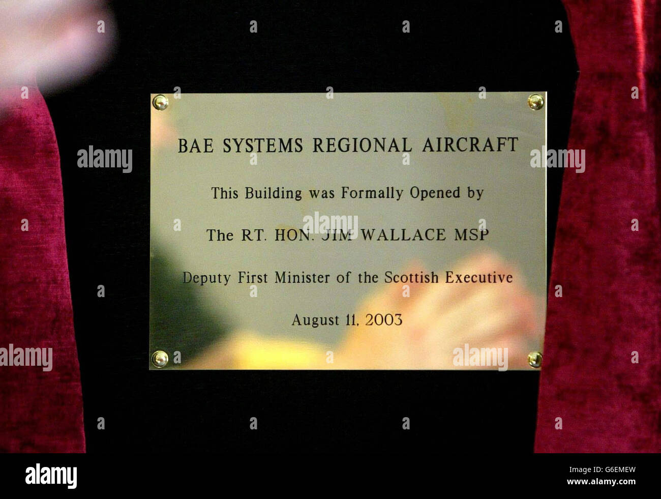 The plaque celebrating BAE Systems Regional Aircraft's first birthday ...