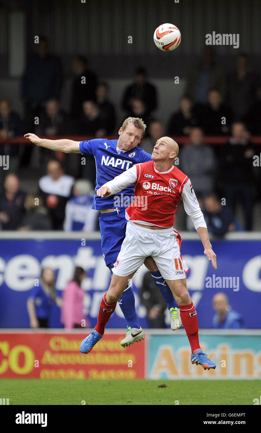 Morecambe's Kevin Ellison (Right) and Chesterfield's Ritchie Humphreys ...