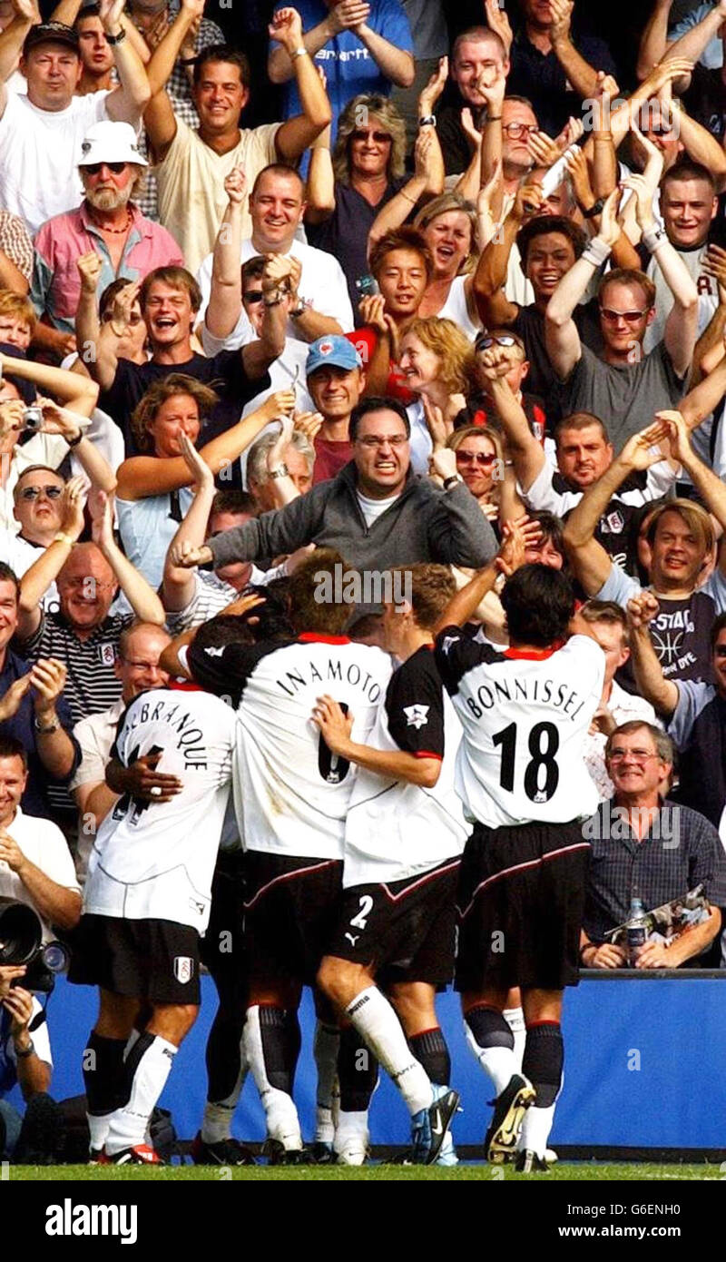 Fulham celebrate with their fans after Louis Saha scores the 3rd goal ...