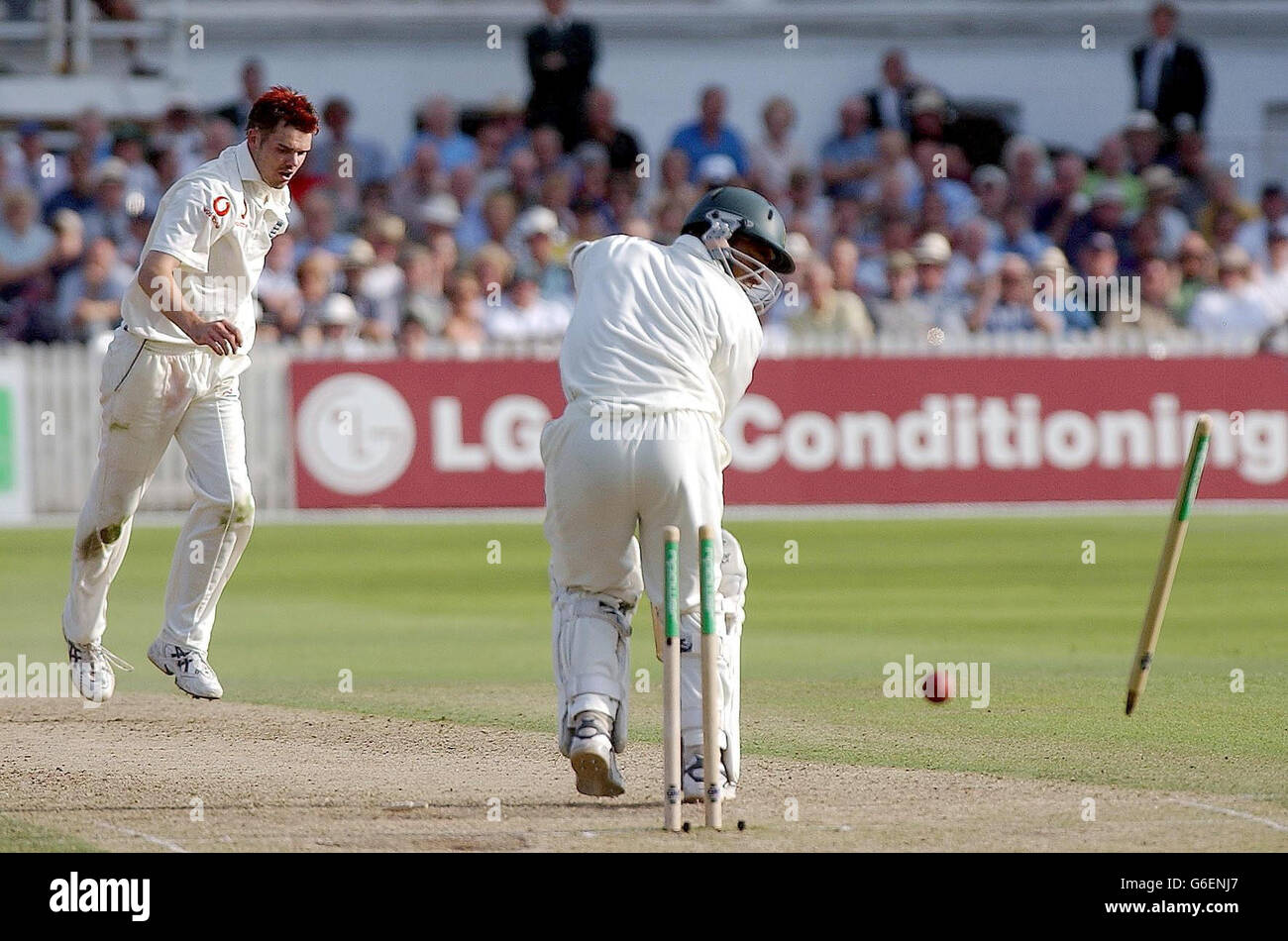 James Anderson clean bowls Paul Adams Stock Photo - Alamy