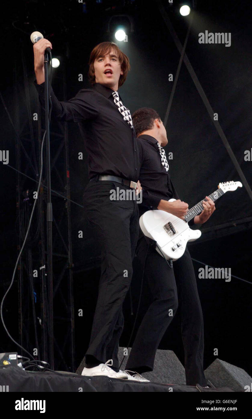 The Hives performing on the V Stage, during the V2003 music festival in ...