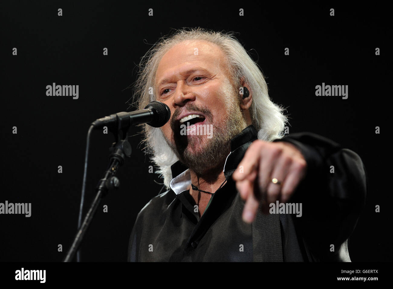 Barry Gibb on stage during the opening night of the UK leg of his first ...