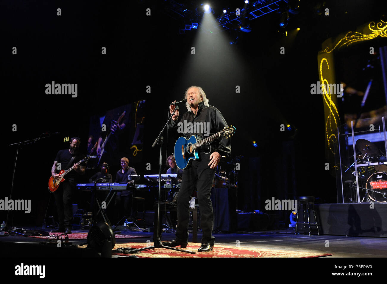 Barry Gibb on stage during the opening night of the UK leg of his first ...