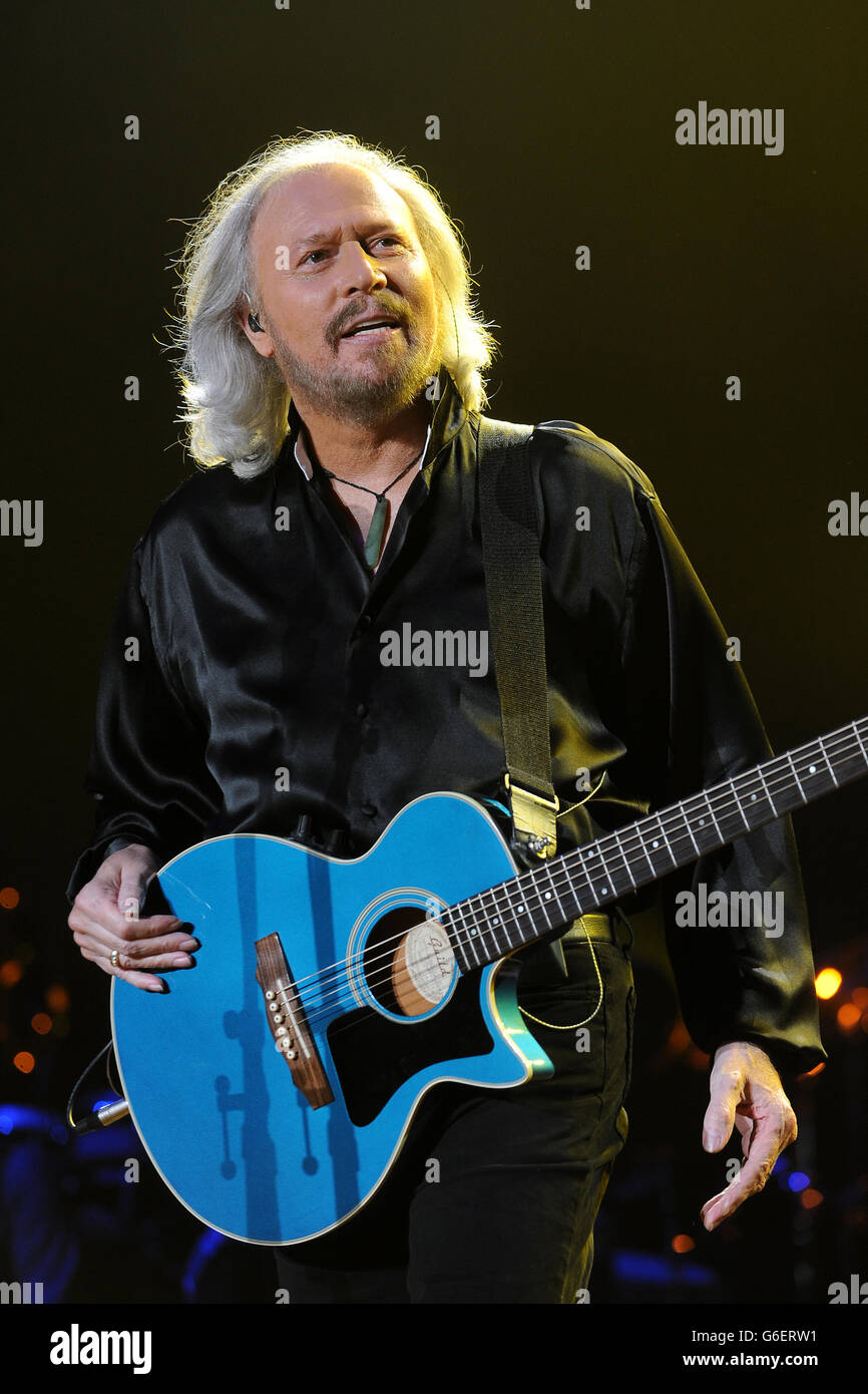 Barry Gibb on stage during the opening night of the UK leg of his first ...
