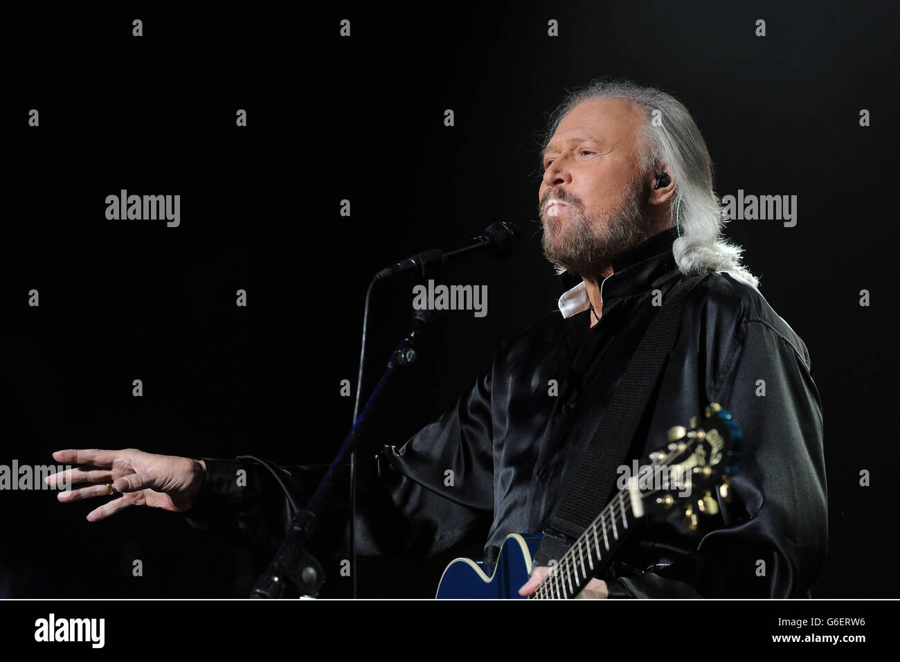 Barry Gibb on stage during the opening night of the UK leg of his first ...