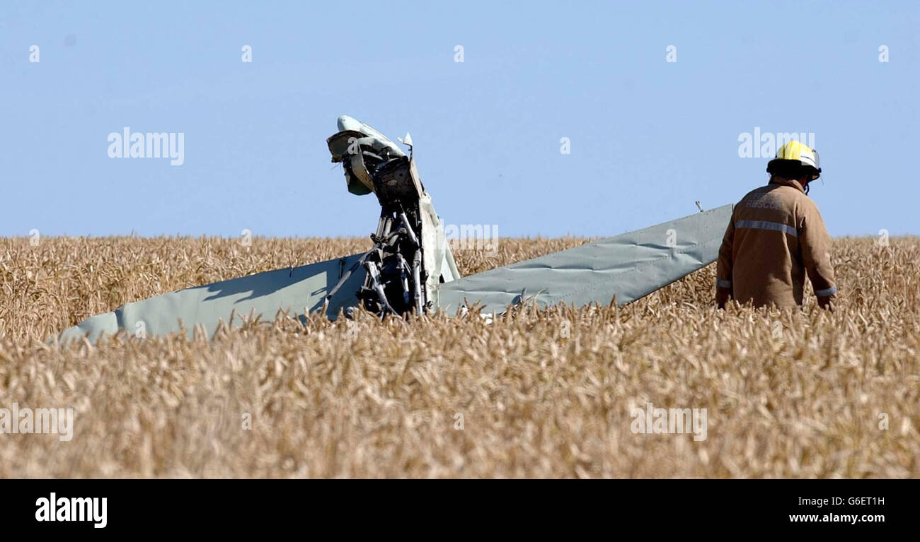 Emergency services at the scene of the Fairey Firefly plane crash, in a ...