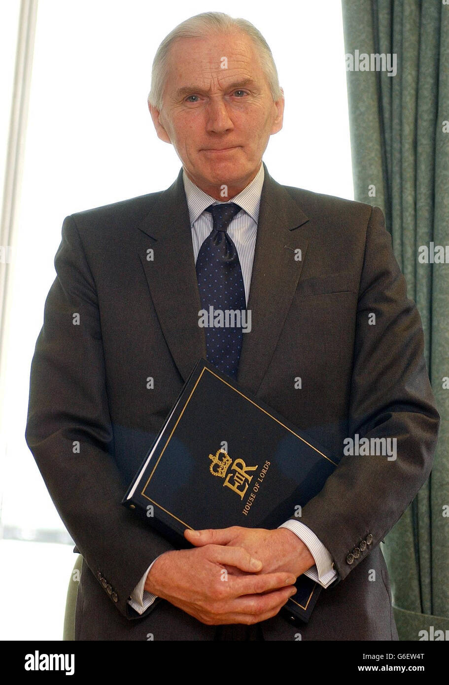 The Right Honorable Lord Hutton speaks during a press conference at the ...