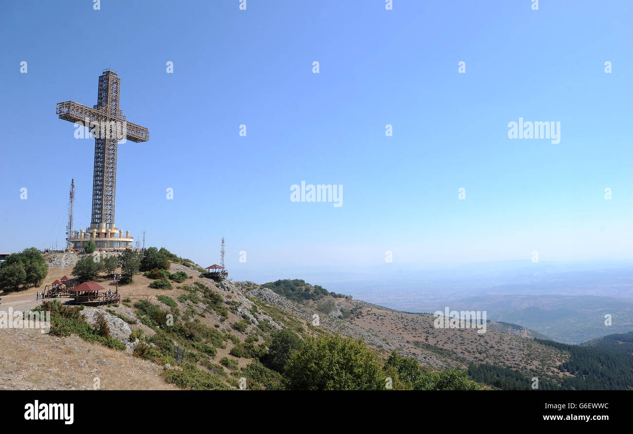 Macedonia 66 metres high biggest cross in world hi-res stock ...