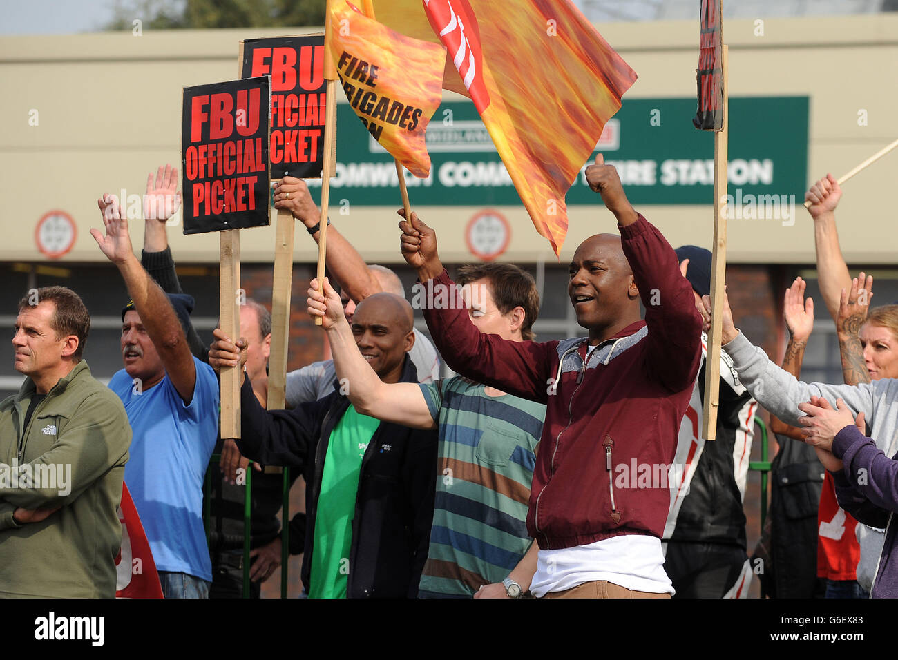 Firemen on the picket line at West Bromwich Community Fire Station as ...
