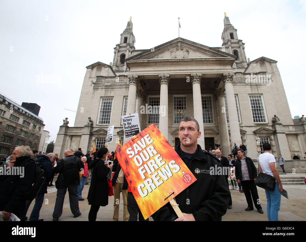 Firefighter Keith Williamson in Milennium Square, Leeds, as ...