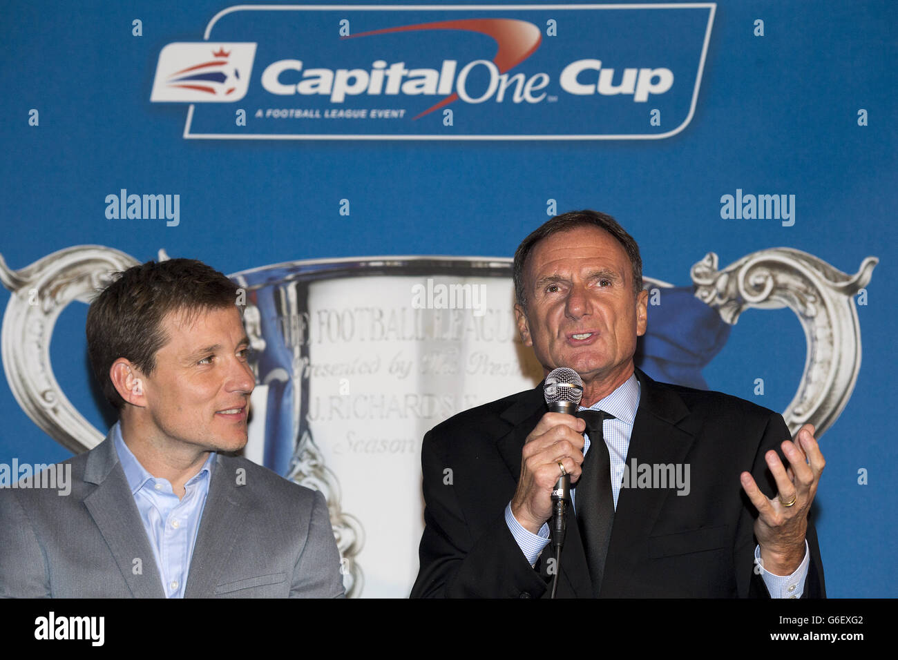 Former Liverpool player Phil Thompson (right) and sky sports presenter ...