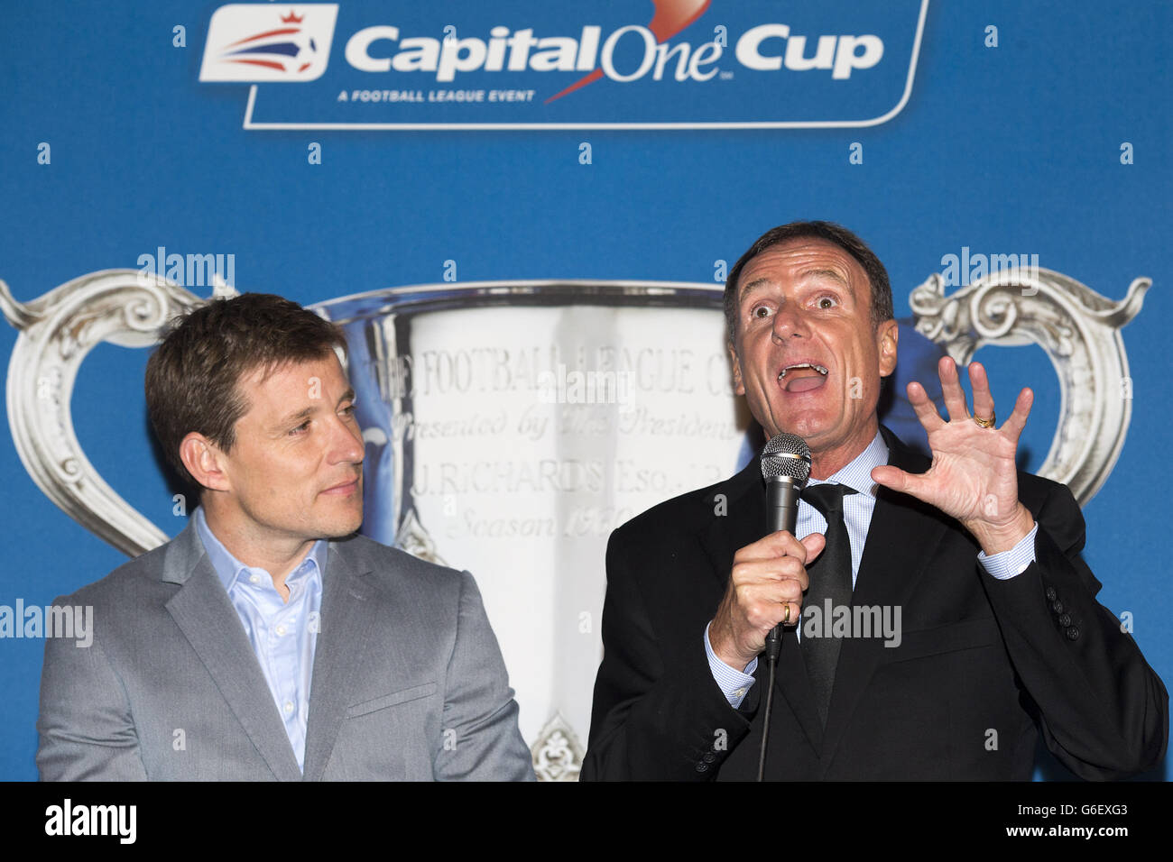 Former Liverpool player Phil Thompson (right) and sky sports presenter ...