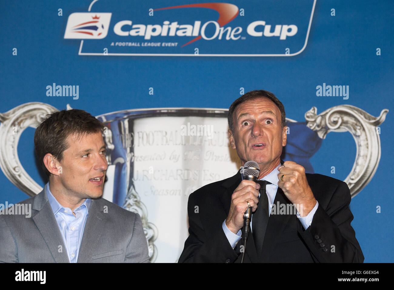 Former Liverpool player Phil Thompson (right) and sky sports presenter ...