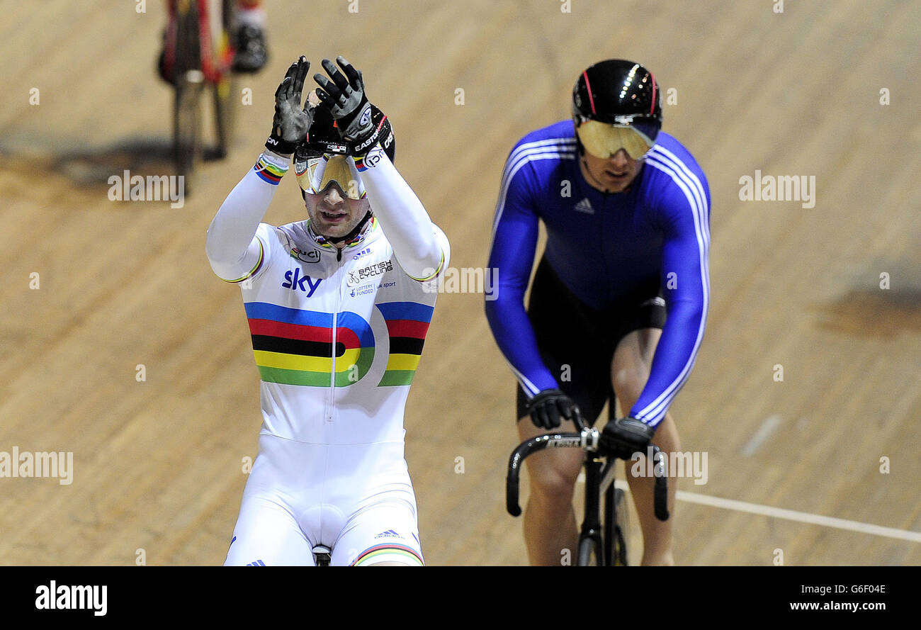 Jason Kenny (left) celebrates winning the Mens Keirin Final with Matt ...