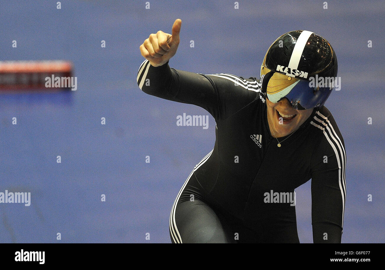 Jessica varnish celebrates taking gold in the womens team sprint hi-res ...