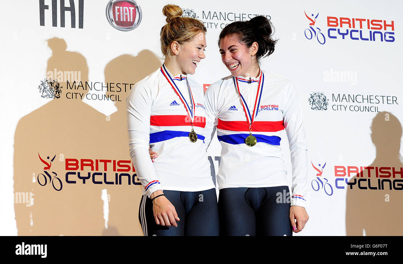 Jessica Varnish (left) and Danielle Khan on the podium after winning ...