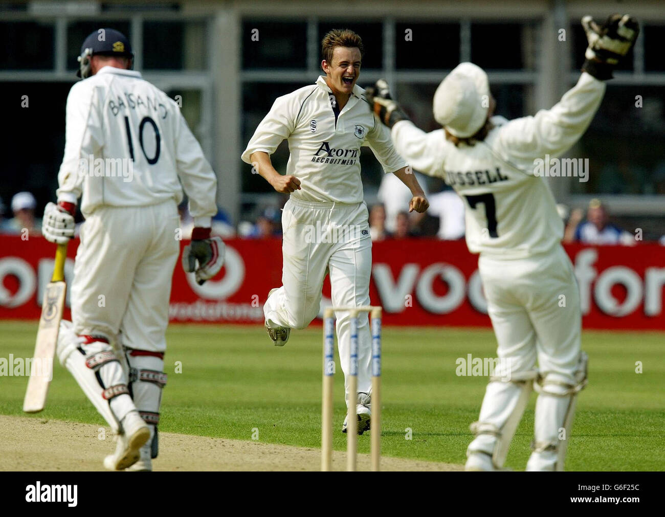 Gloucestershire's Alex Gidman celebrates taking the wicket of Derbyhire ...