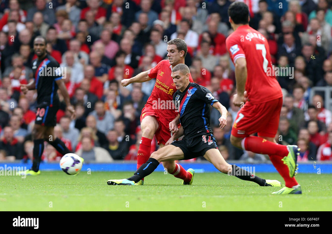 Crystal Palace Stuart O'Keefe takes on Liverpool's Jordan Henderson ...