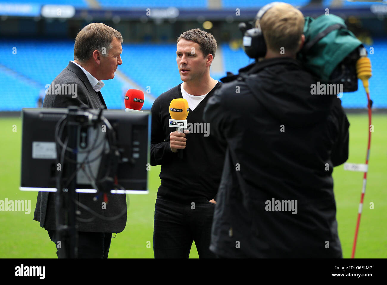 Bt sport presenter ray stubbs left with co commentator michael owen hi ...
