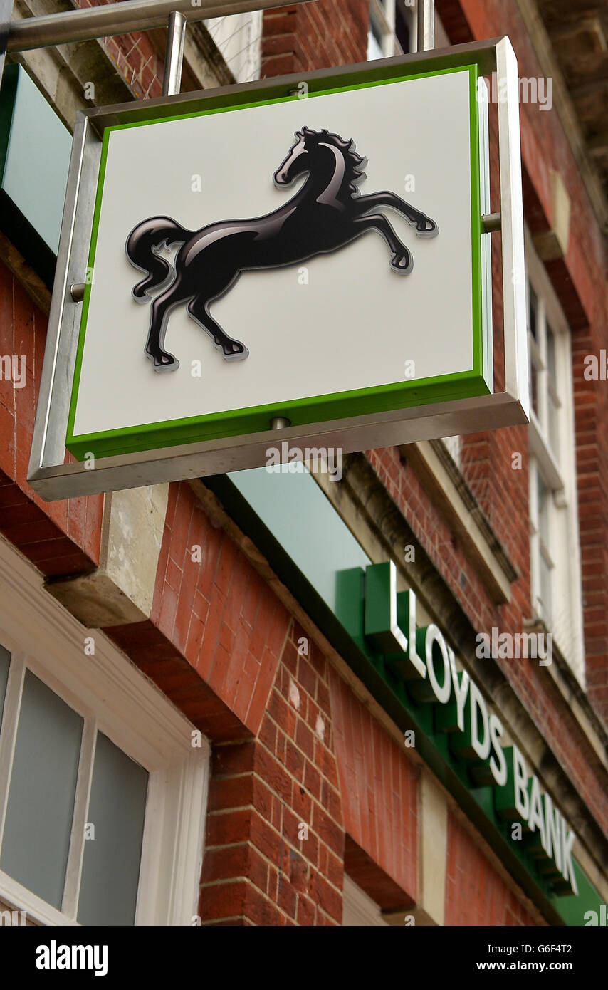 General view of a sign for a LLoyds bank in Basingstoke Town Centre ...