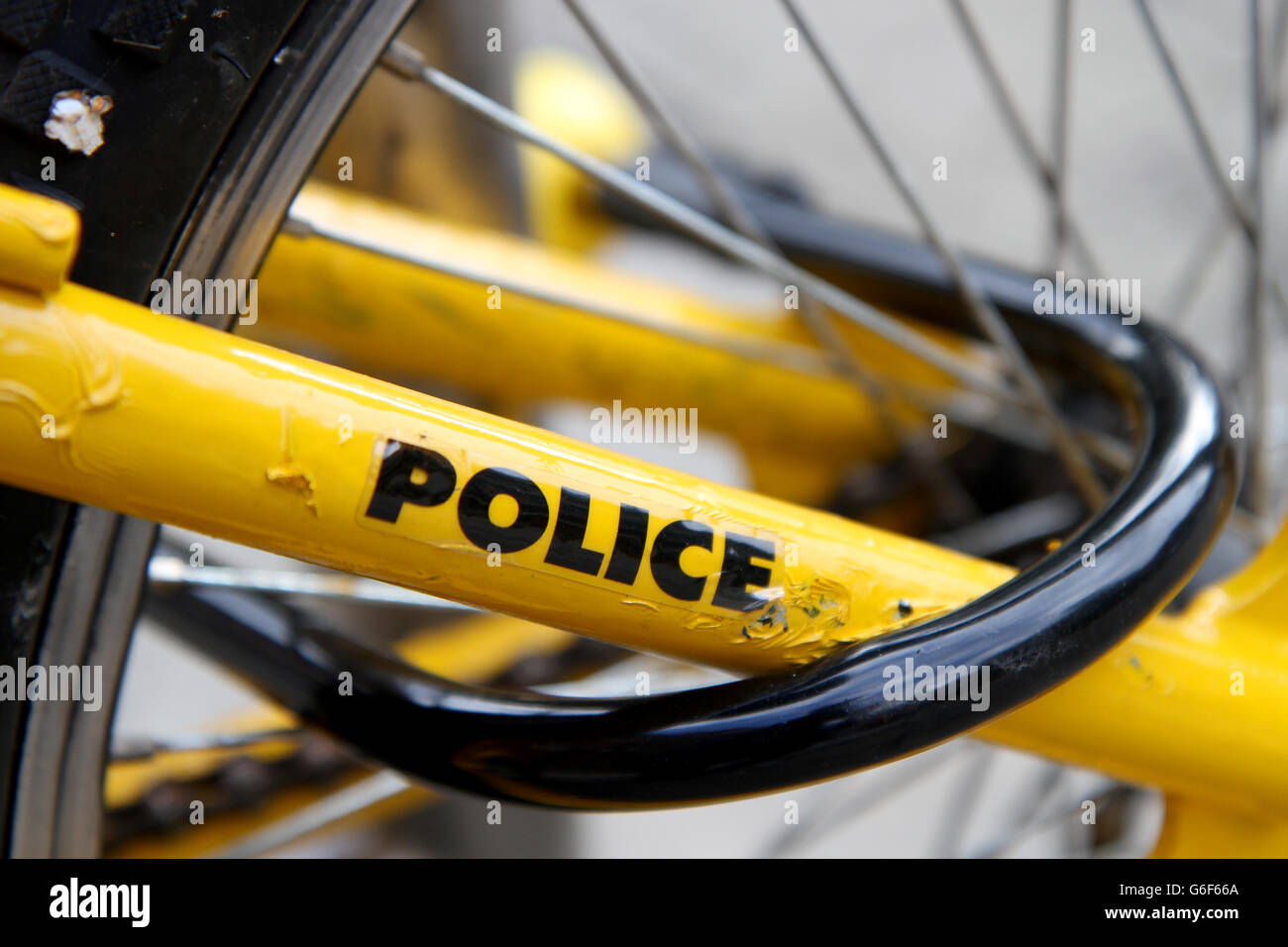 A Nottinghamshire Police capture bike is chained to a bicycle rack ...