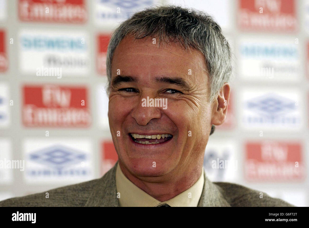 Chelsea coach, Claudio Ranieri, during a news conference at Harlington ...