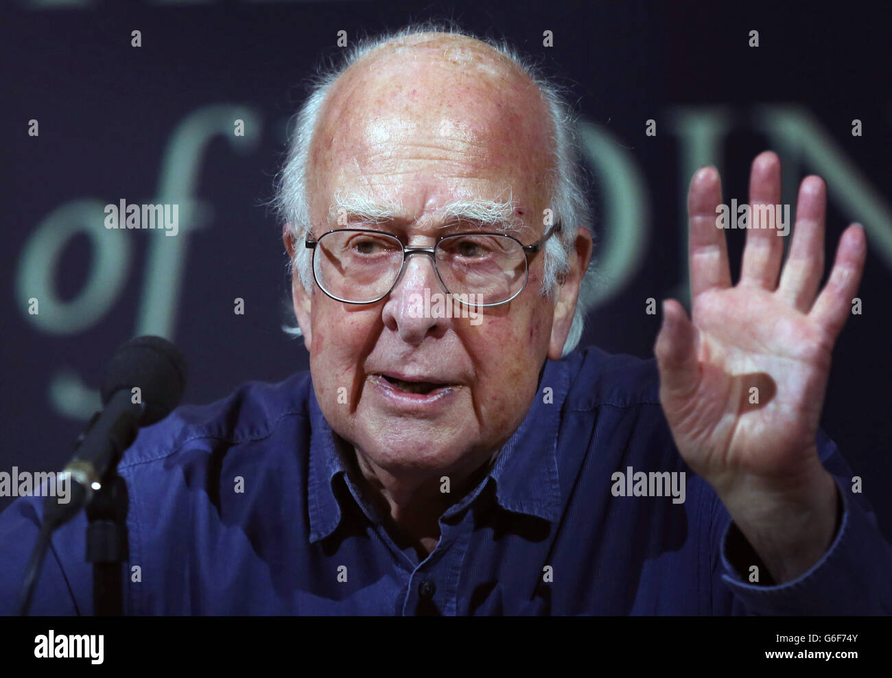 Nobel Prize-winning scientist Professor Peter Higgs speaks to the media ...
