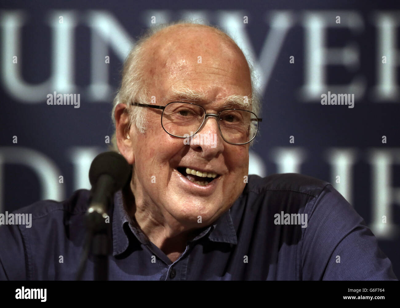 Nobel Prize-winning scientist Professor Peter Higgs speaks to the media ...