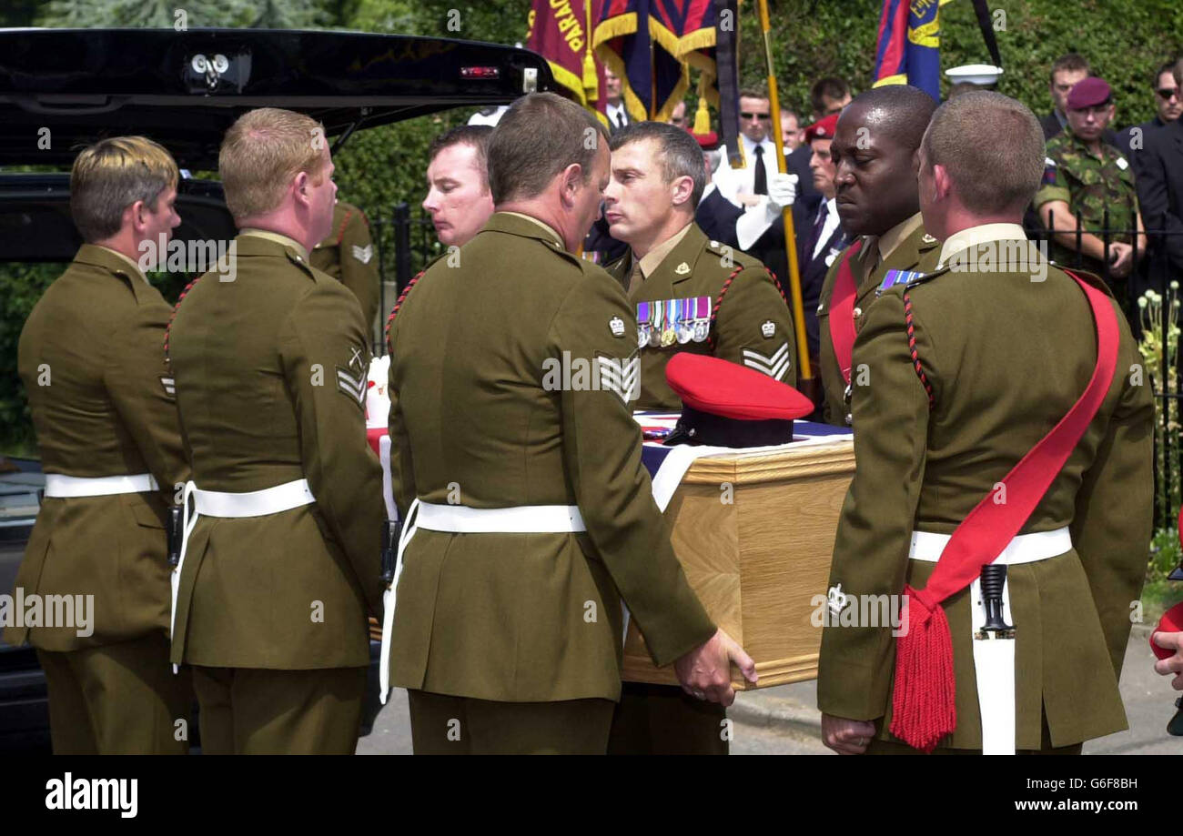Corporal Russell Aston's coffin arrives at St Mary's Church, Coton-in ...