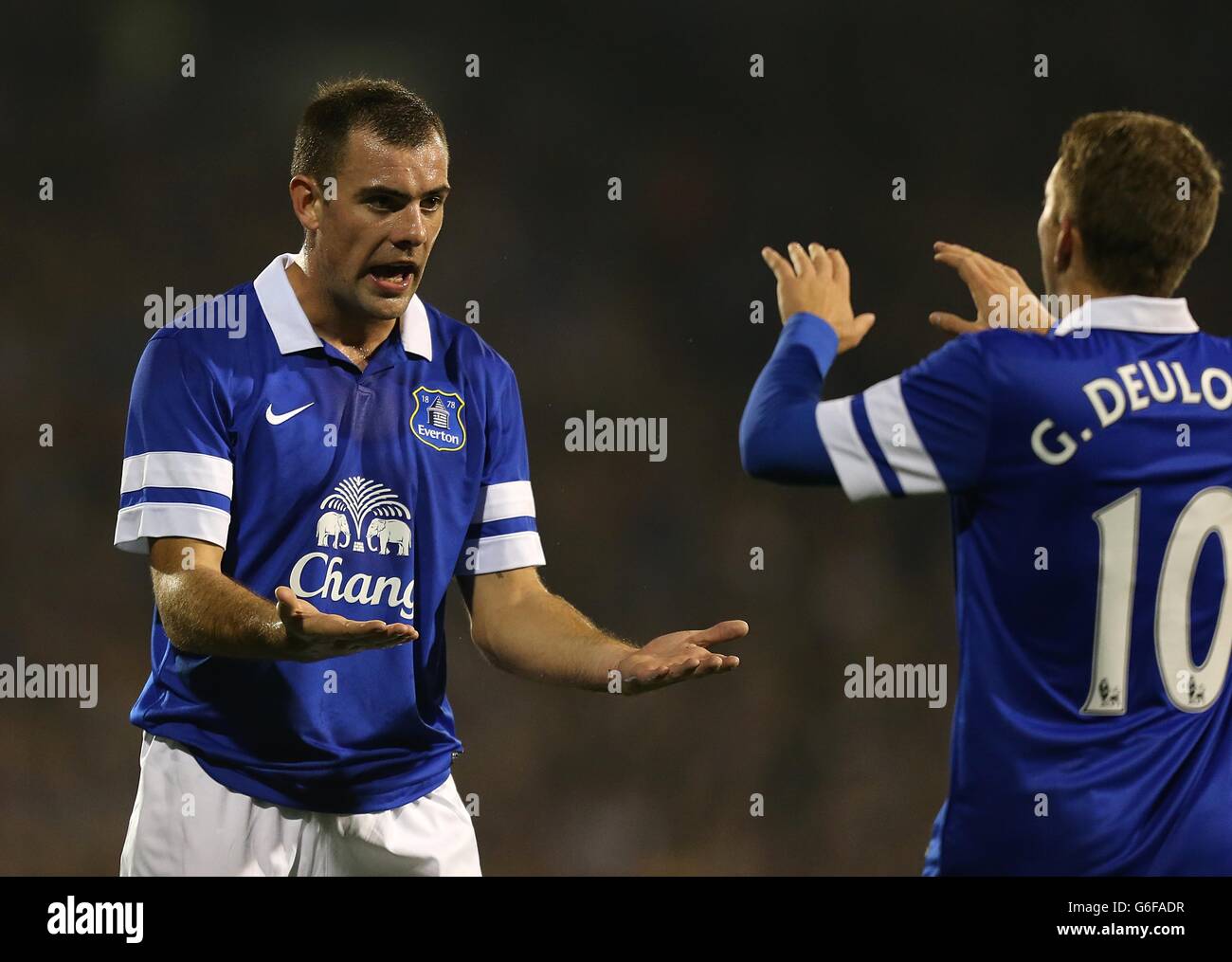Everton's Darron Gibson celebrates his side's first goal of the game ...
