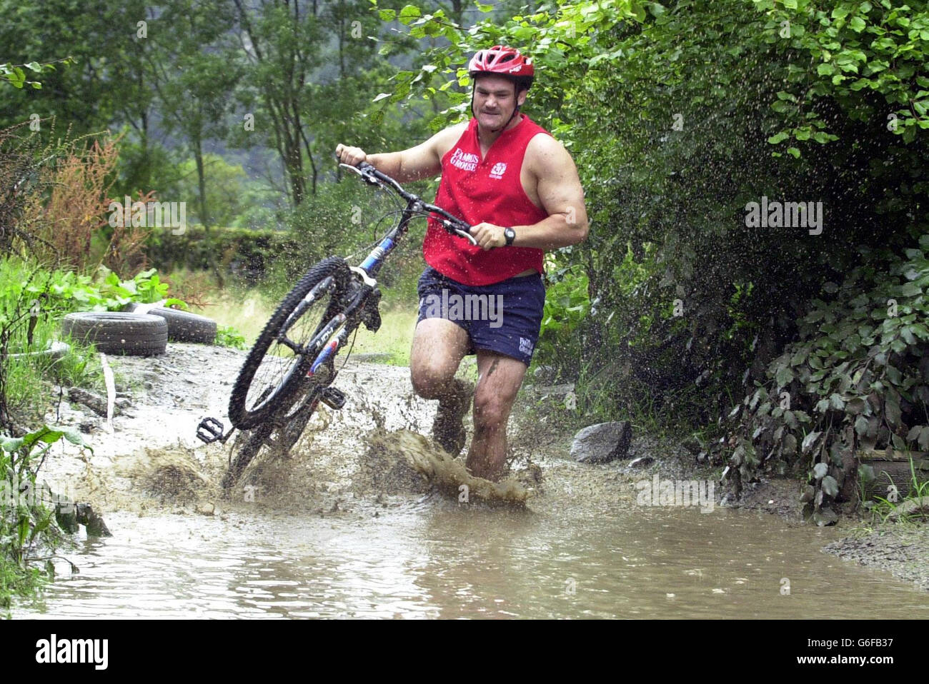 Rugby Player Gordon Bulloch cycles round the grounds of the Forrest ...