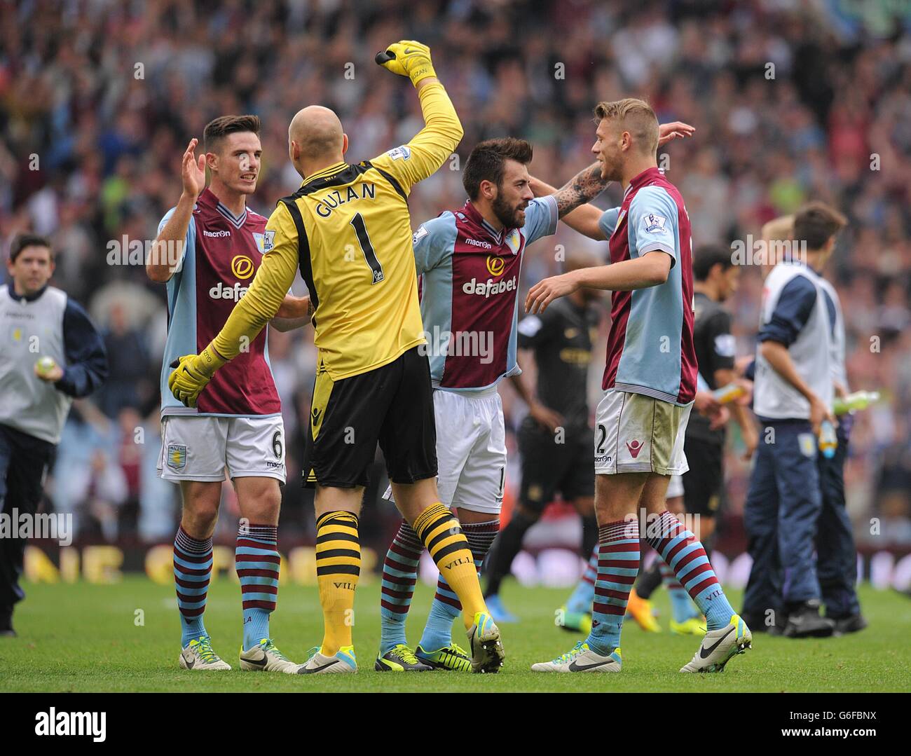 (left to right) Aston Villa's Ciaran Clark, goalkeeper Bradley Guzan ...