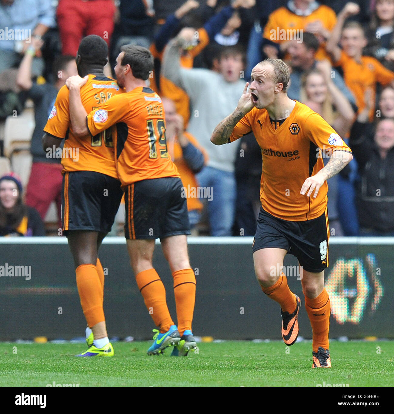 Wolverhampton Wanderers' Leigh Griffiths (right) celebrates scoring his ...