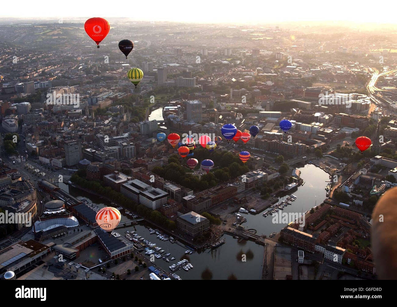 Balloons fly above Bristol.The flight promotes the Vodafone Live ...