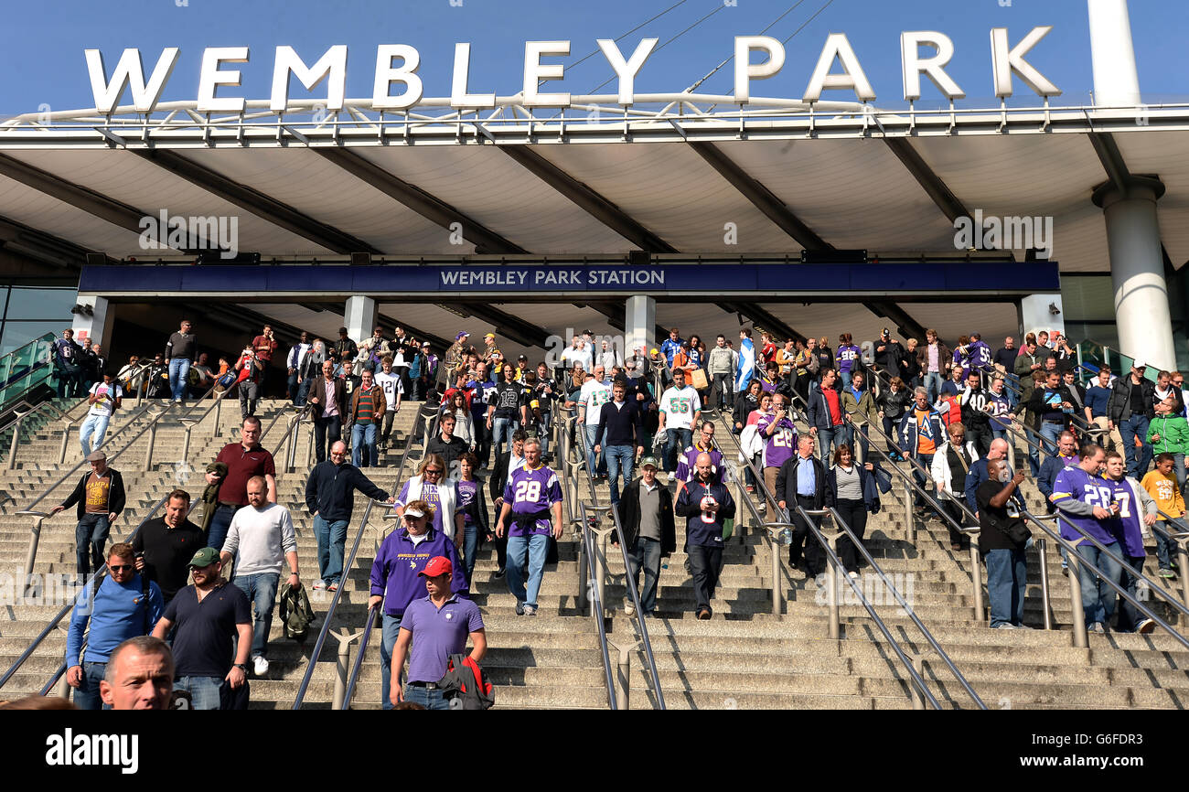 Fans make their way down the steps of Wembley Park Tube Station before ...