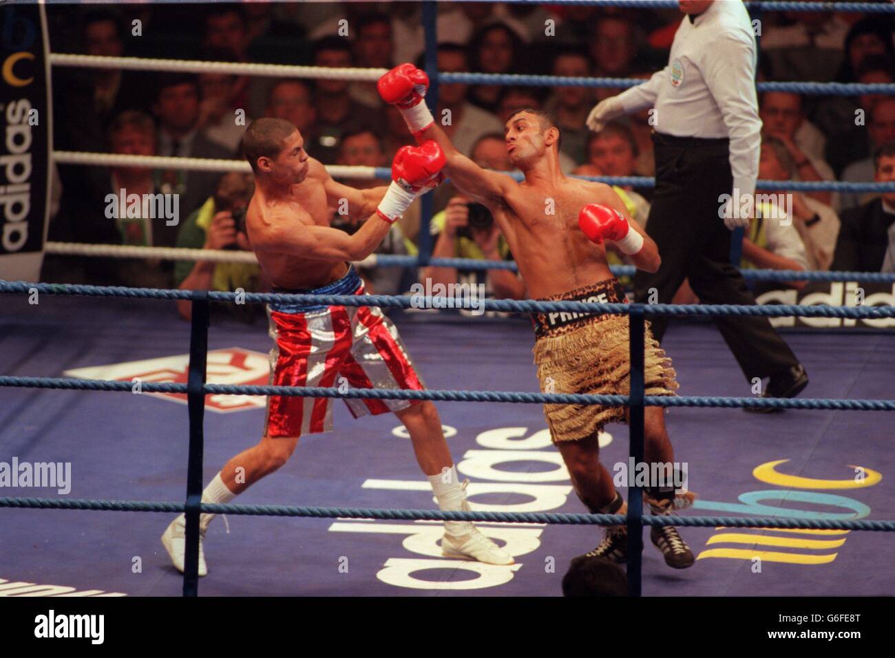 08-JUN-96. Boxing. Prince Naseem Hamed lands a right hook to Daniel ...