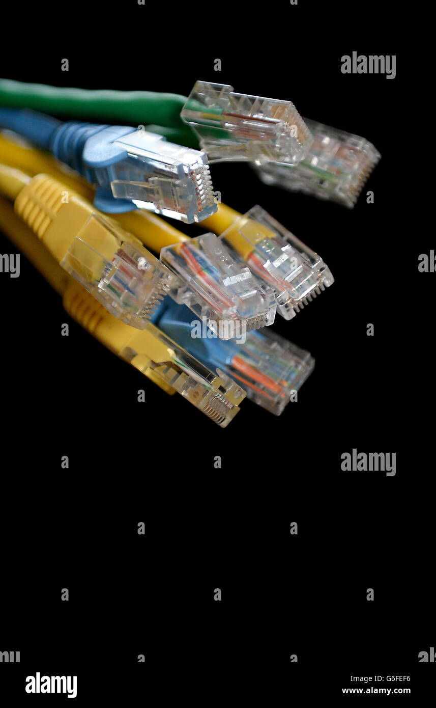 Technology Stock, Internet. Detailed view of a bunch of Ethernet cables ...